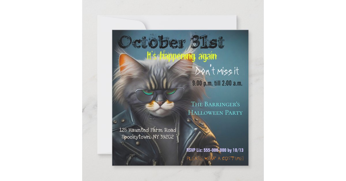 Cool Cat Party Animal Halloween Invitation | Zazzle