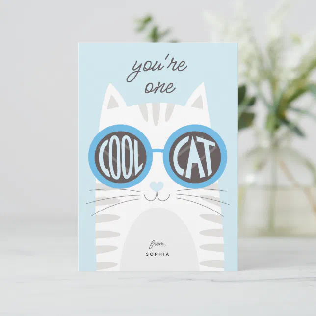 Cool Cat Valentine's day Card_blue Invitation | Zazzle