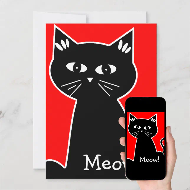 Cool Cats Birthday Party - Black Cartoon Cat Invitation | Zazzle