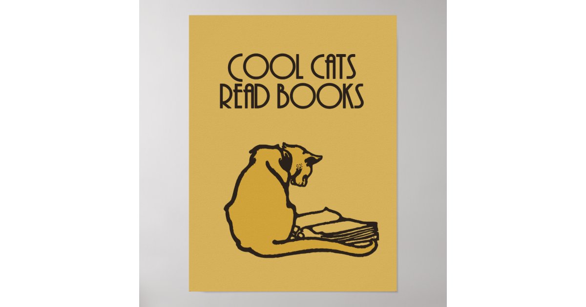 Cool cats read books retro style poster | Zazzle