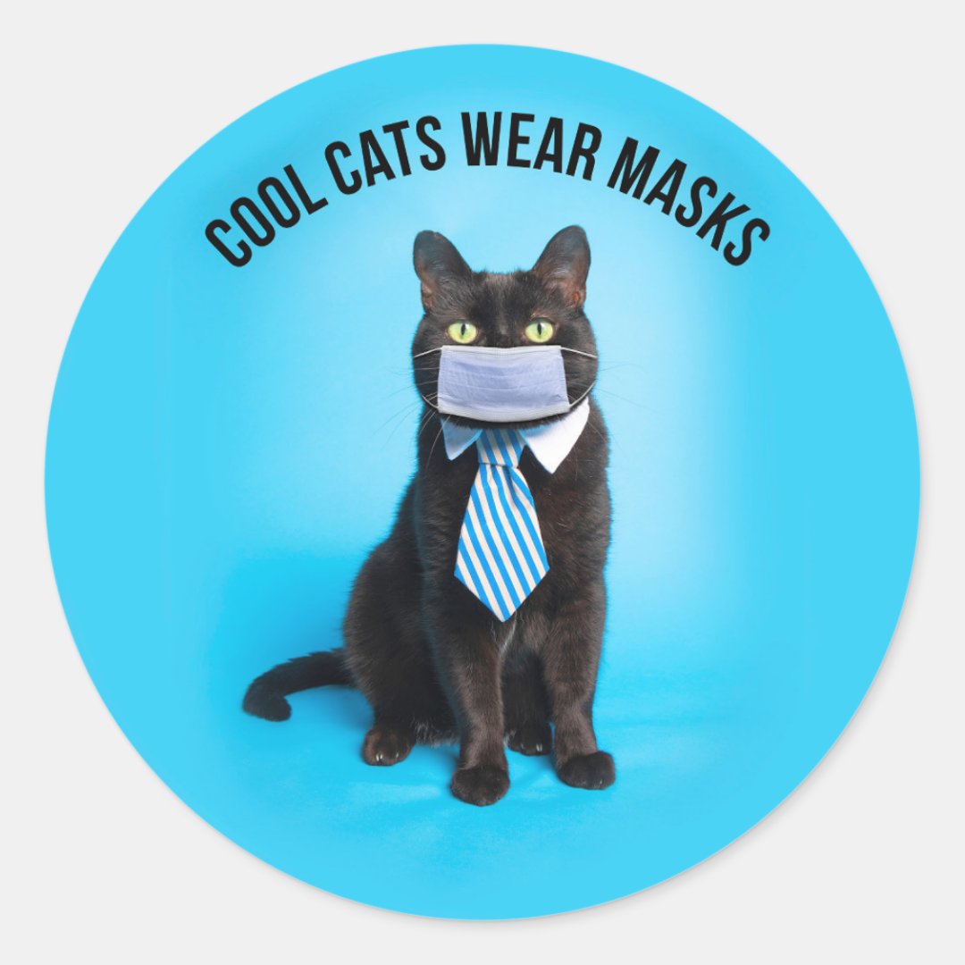 Cool Cats Wear Masks Classic Round Sticker | Zazzle