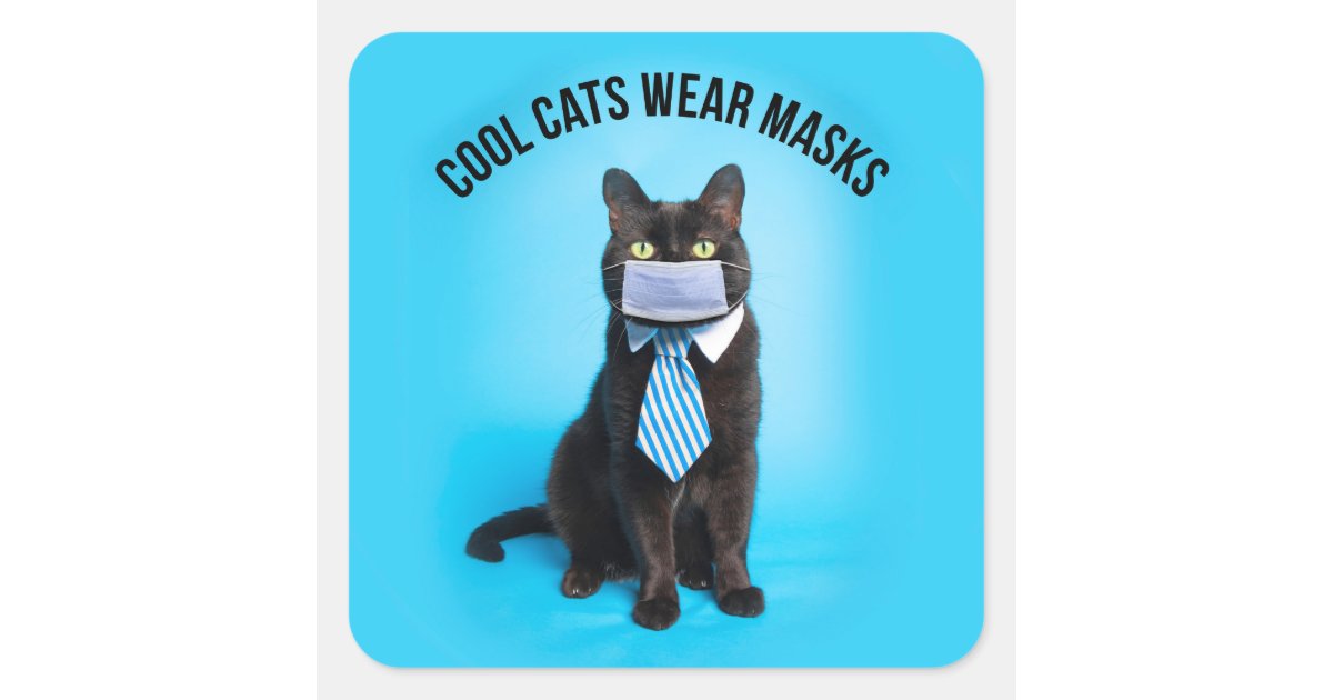 Cool Cats Wear Masks Square Sticker | Zazzle