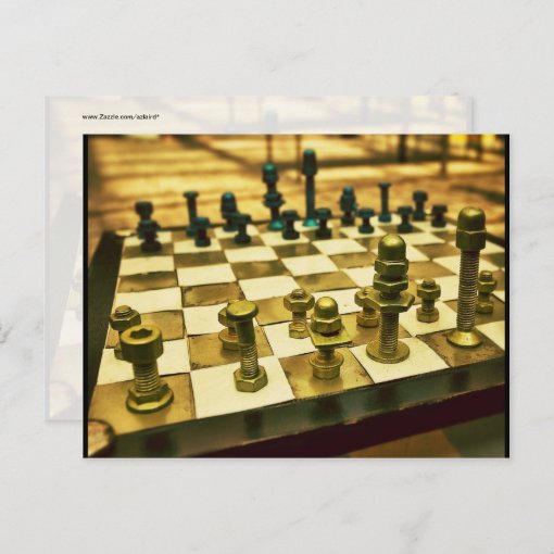 Cool Chess Board with Nuts and Bolts Postcard | Zazzle