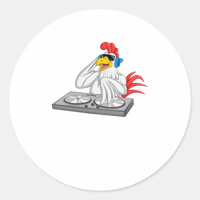 Cool Chicken DJ Funny Party Animal Music Mi Classic Round Sticker | Zazzle