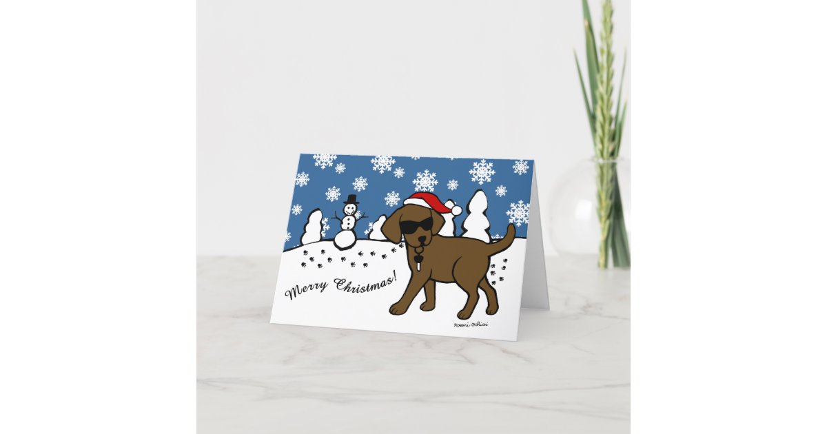 Cool Chocolate Labrador Cartoon Christmas Holiday Card | Zazzle