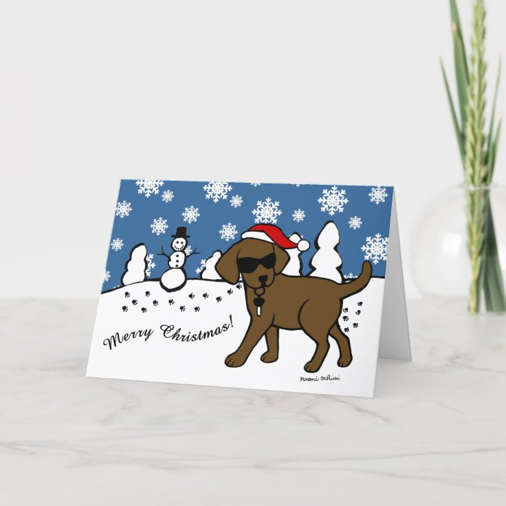 Cool Chocolate Labrador Cartoon Christmas Holiday Card | Zazzle