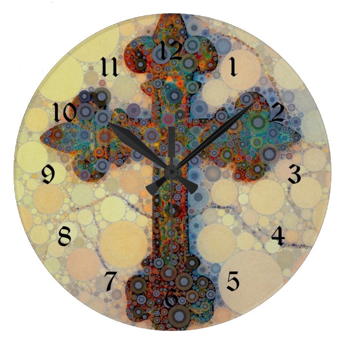 Cool Christian Cross Circle Mosaic Pattern Large Clock | Zazzle.com