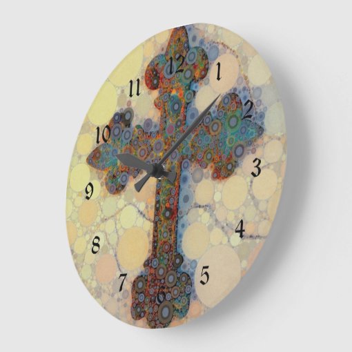 Cool Christian Cross Circle Mosaic Pattern Large Clock | Zazzle