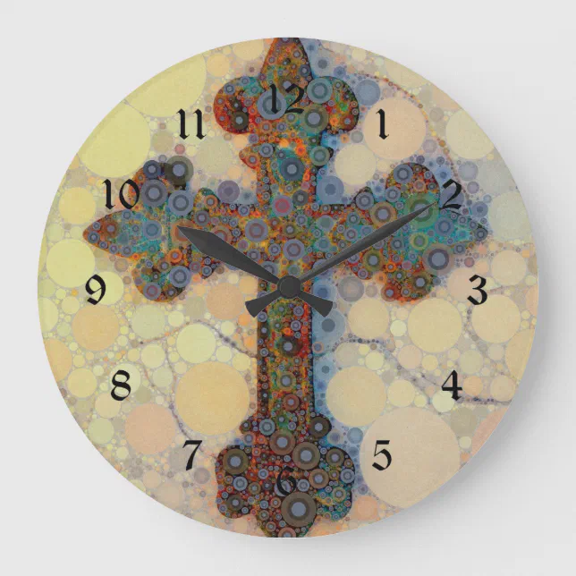 Cool Christian Cross Circle Mosaic Pattern Large Clock | Zazzle