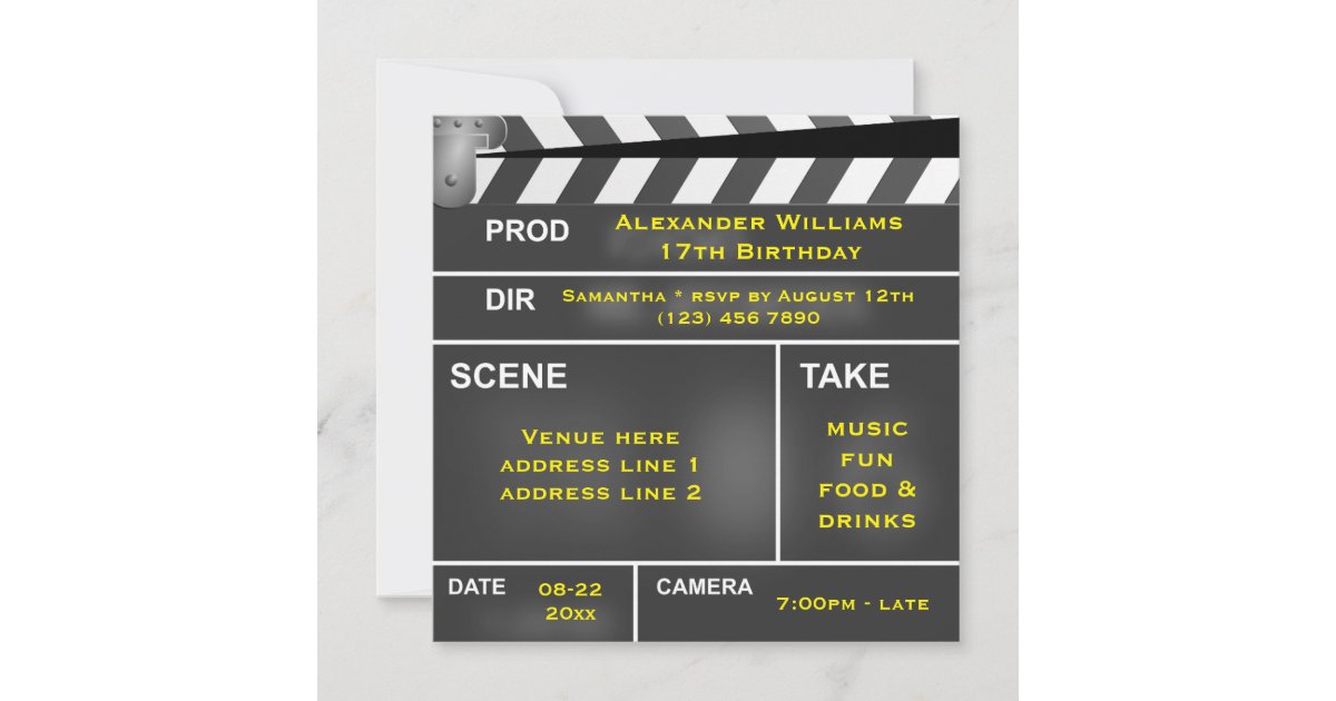 Cool Clapper Board 17th Birthday Invitation | Zazzle