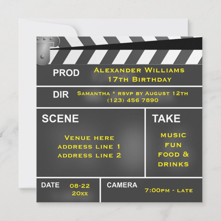 Cool Clapper Board 17th Birthday Invitation | Zazzle