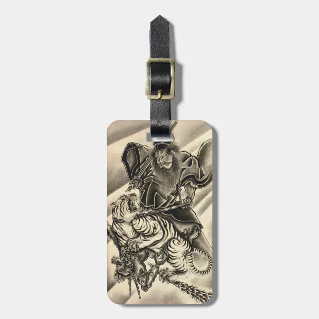 Cool classic vintage japanese demon samurai tiger luggage tag | Zazzle