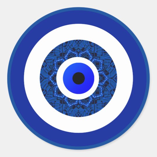 Cool Cobalt Blue Greek Mandala Nazar Evil Eye Classic Round Sticker ...