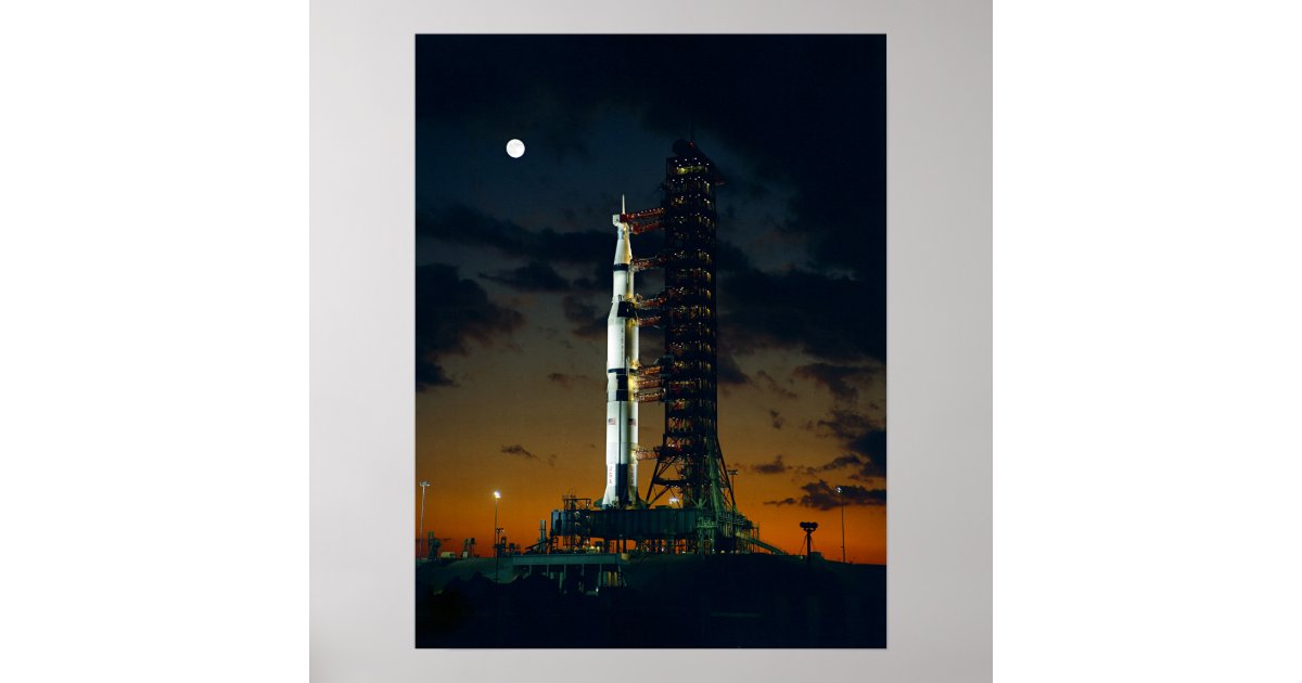 Cool Colorful Apollo Moon Mission at Launchpad Poster | Zazzle