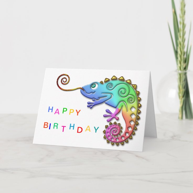 Cool Colorful Chameleon Birthday Card | Zazzle