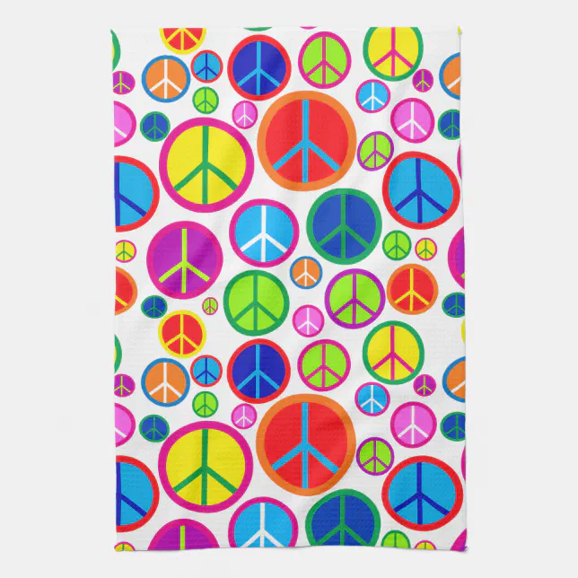 Cool Colorful Groovy Peace Symbols Kitchen Towel | Zazzle
