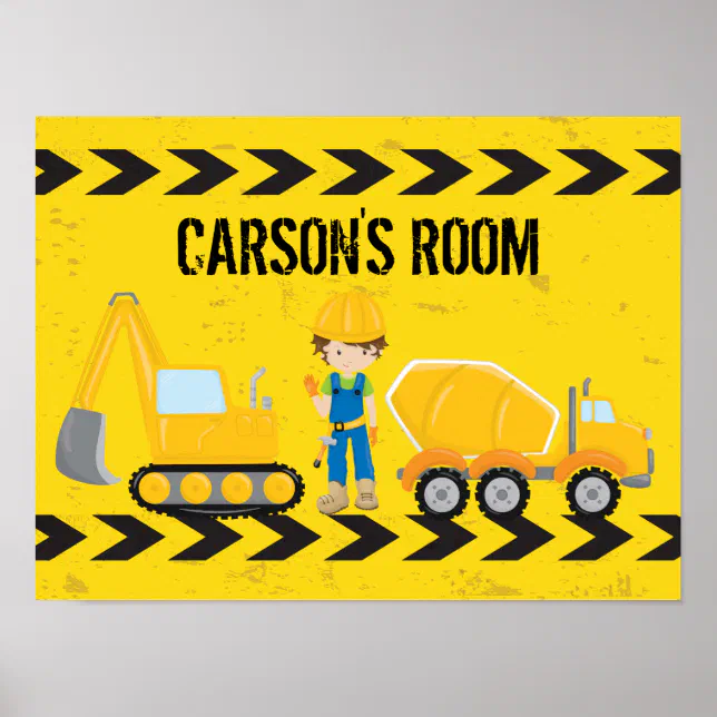 Cool Construction Vehicle Kid Custom Boys Room Poster | Zazzle