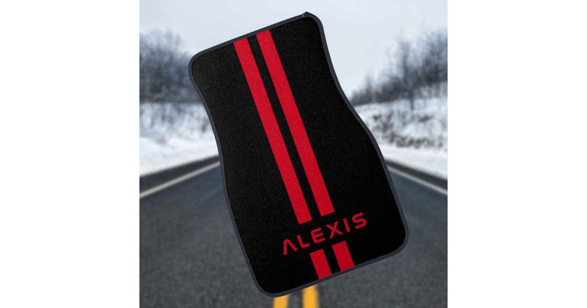 Cool Custom Red Stripe Black Personalized Car Floor Mat | Zazzle