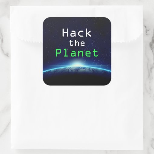 Cool Custom Text Blue Earth Hack the Planet Hacker Square Sticker | Zazzle