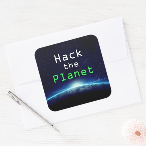 Cool Custom Text Blue Earth Hack the Planet Hacker Square Sticker | Zazzle