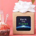 Cool Custom Text Blue Earth Hack the Planet Hacker Square Sticker | Zazzle