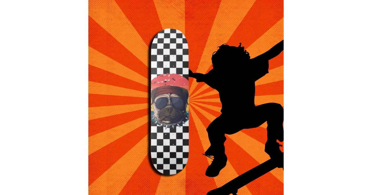 Cool cute Pug Checkerboard Skateboard | Zazzle