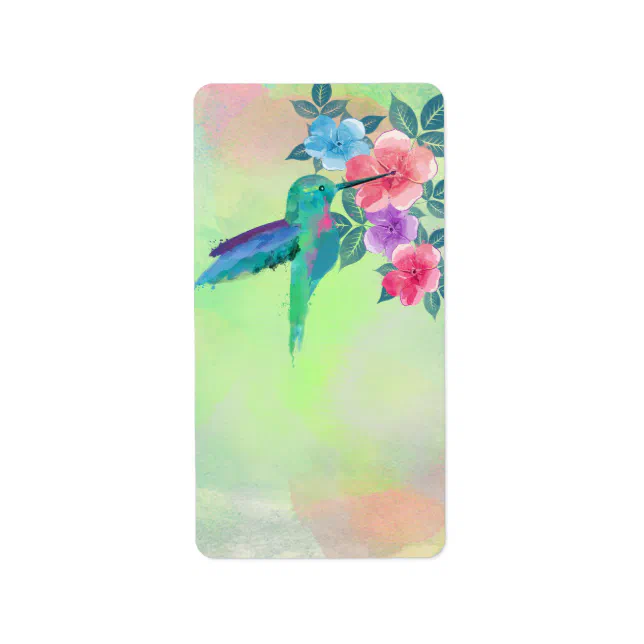 Cool cute vibrant watercolours hummingbird floral label | Zazzle