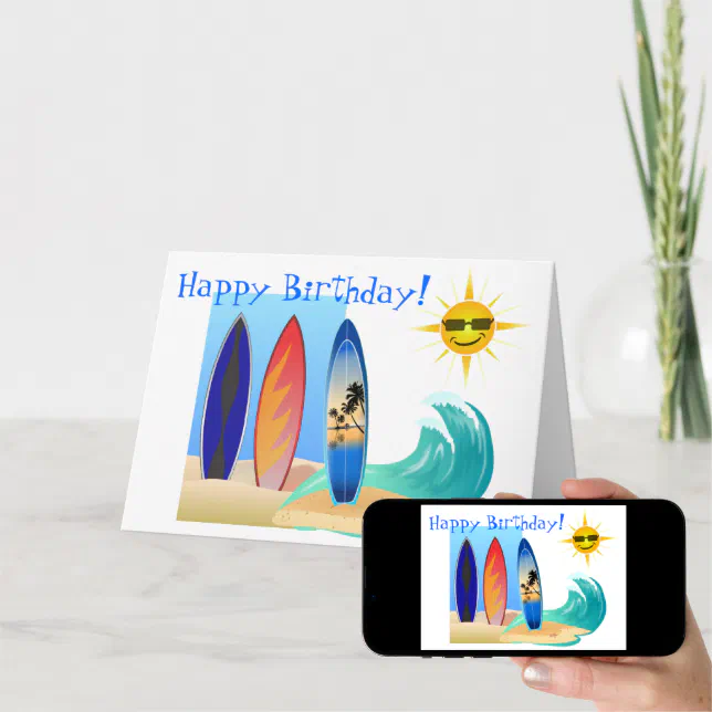 Cool Day At The Beach Surfing Surfboard Birthday Card | Zazzle