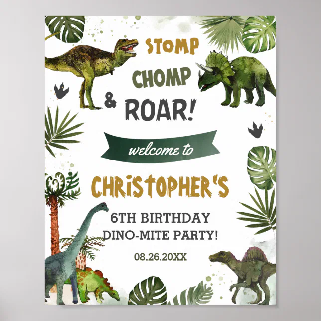 Cool Dinosaurs Jurassic Boy Birthday Party Welcome Poster | Zazzle