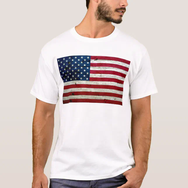 Cool Distressed American Flag Wood Rustic T-Shirt | Zazzle
