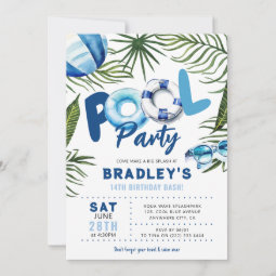 Cool Dude Pool Party Boy Birthday Invitation | Zazzle