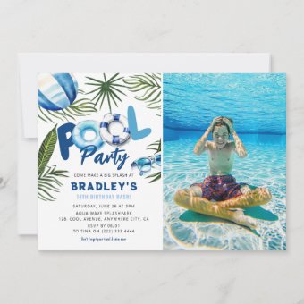 Cool Dude Pool Party Boy Photo Birthday Invitation | Zazzle