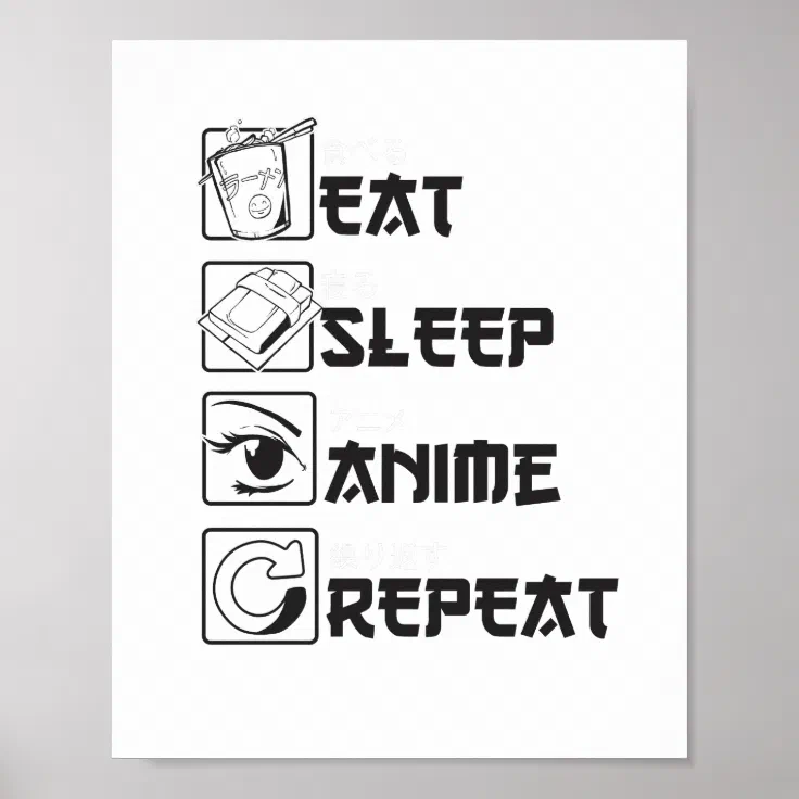 Cool Eat Sleep ANIME Repeat Funny Icon Japanese Poster | Zazzle