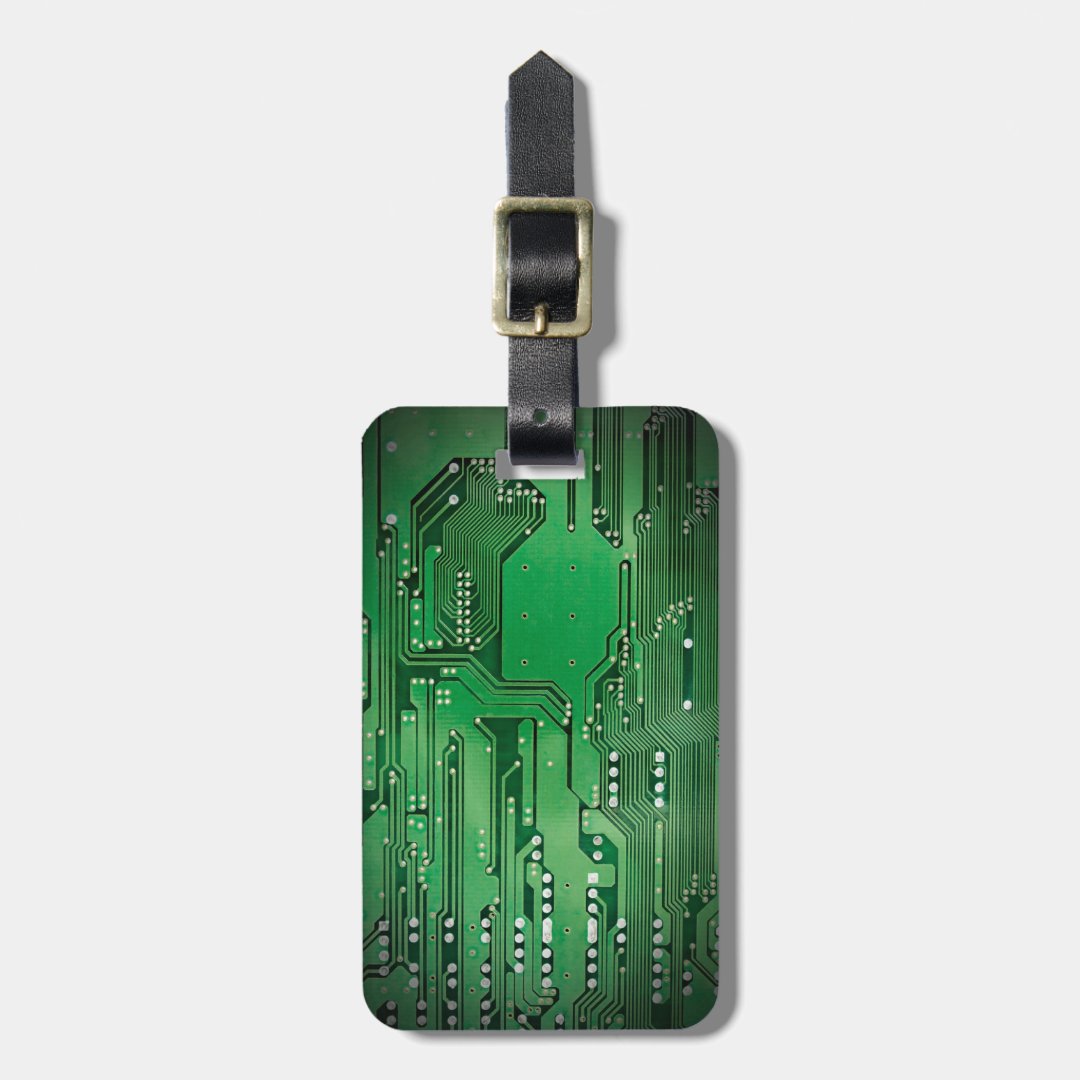 Cool Elegant Green Circuit Board Black Luggage Tag | Zazzle