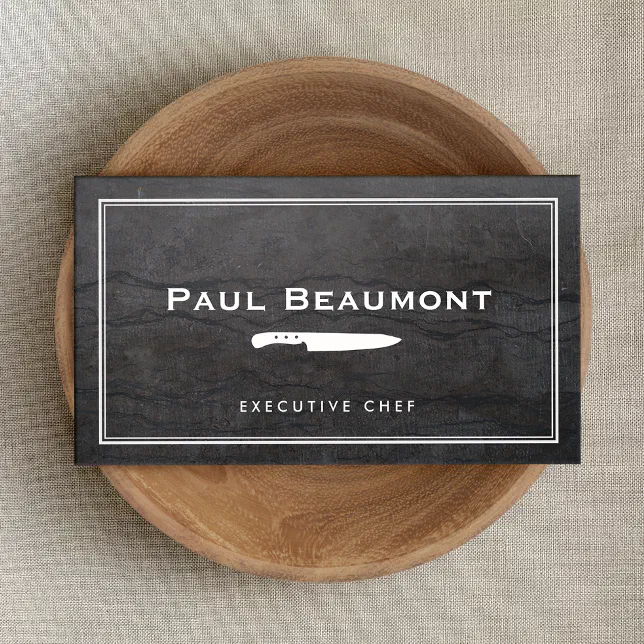 Cool Executive Chef Knife Logo Black Granite Business Card | Zazzle