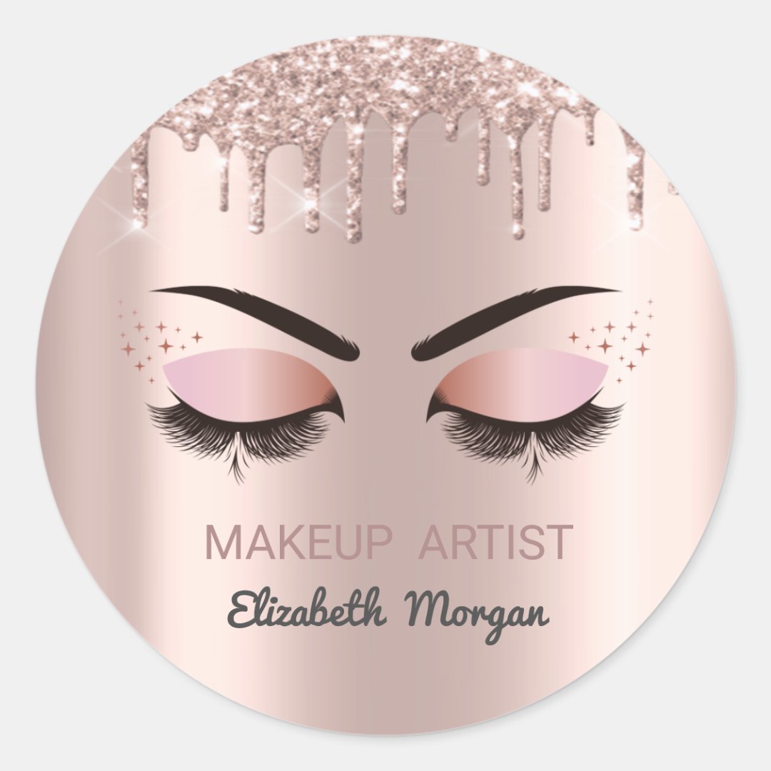 Cool Faux Lashes,Rose Gold Drips,Makeup Classic Round Sticker | Zazzle