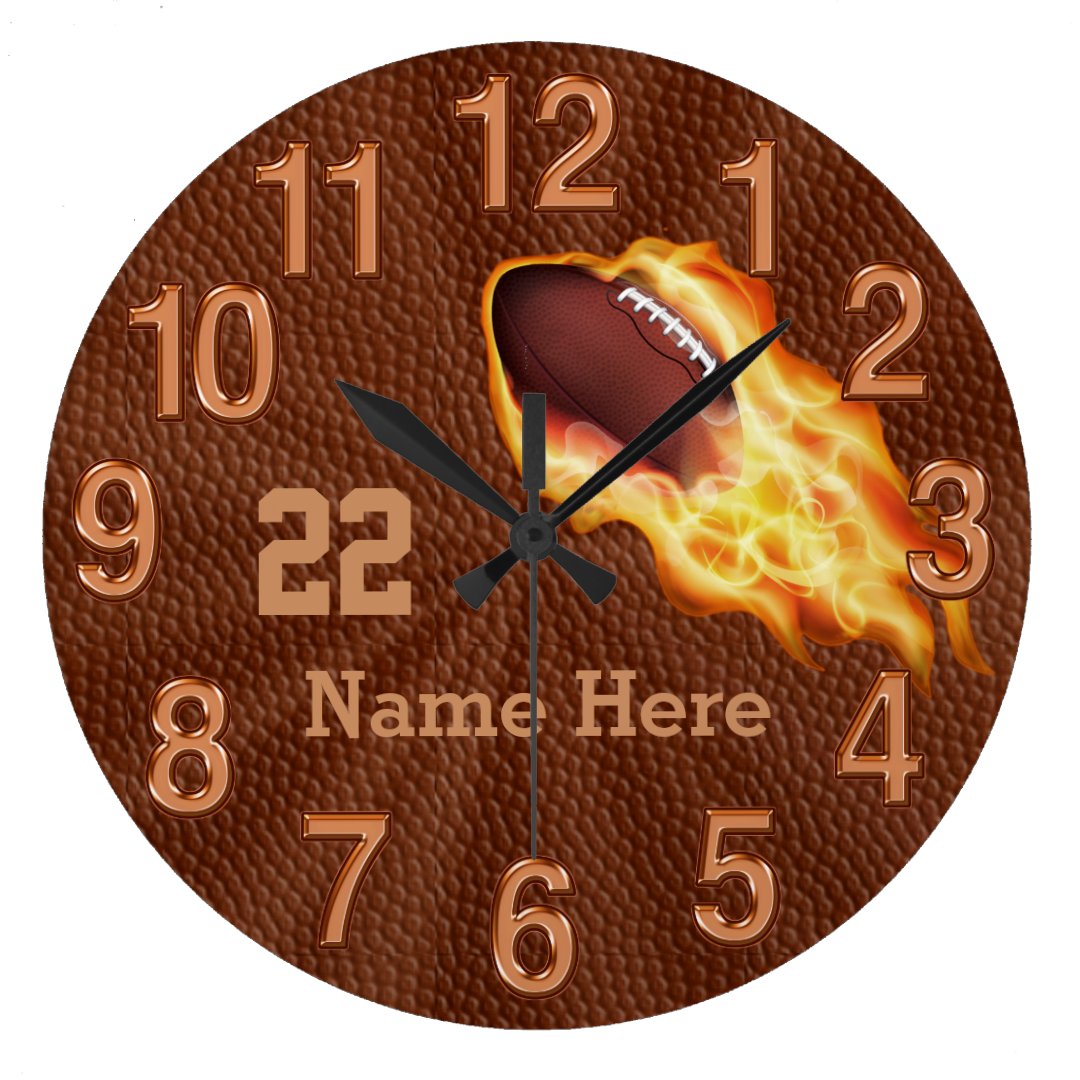 Cool Flaming Football Clocks with NAME and NUMBER | Zazzle