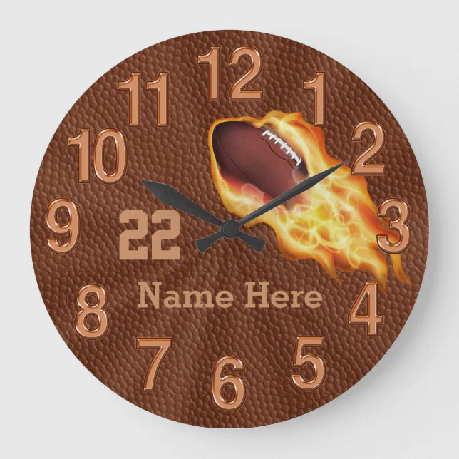 Cool Flaming Football Clocks with NAME and NUMBER | Zazzle