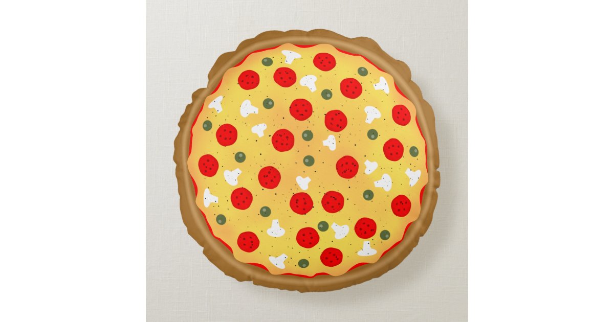 Cool fun pizza pepperoni mushroom round pillow | Zazzle