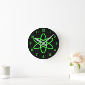 Cool Fun Unique Neon Light Green Atomic Symbol Round Clock | Zazzle