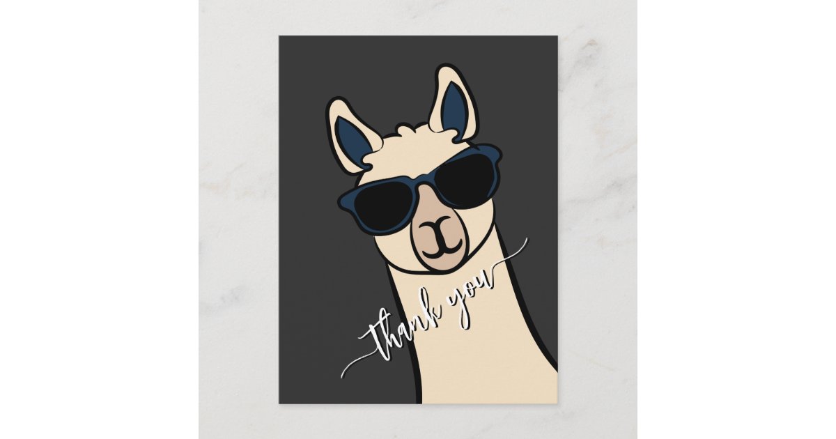 Cool Funny Llama with sunglasses Alpaca Thank You Postcard | Zazzle