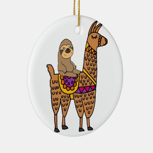 Cool Funny Sloth Riding Llama Ceramic Ornament | Zazzle