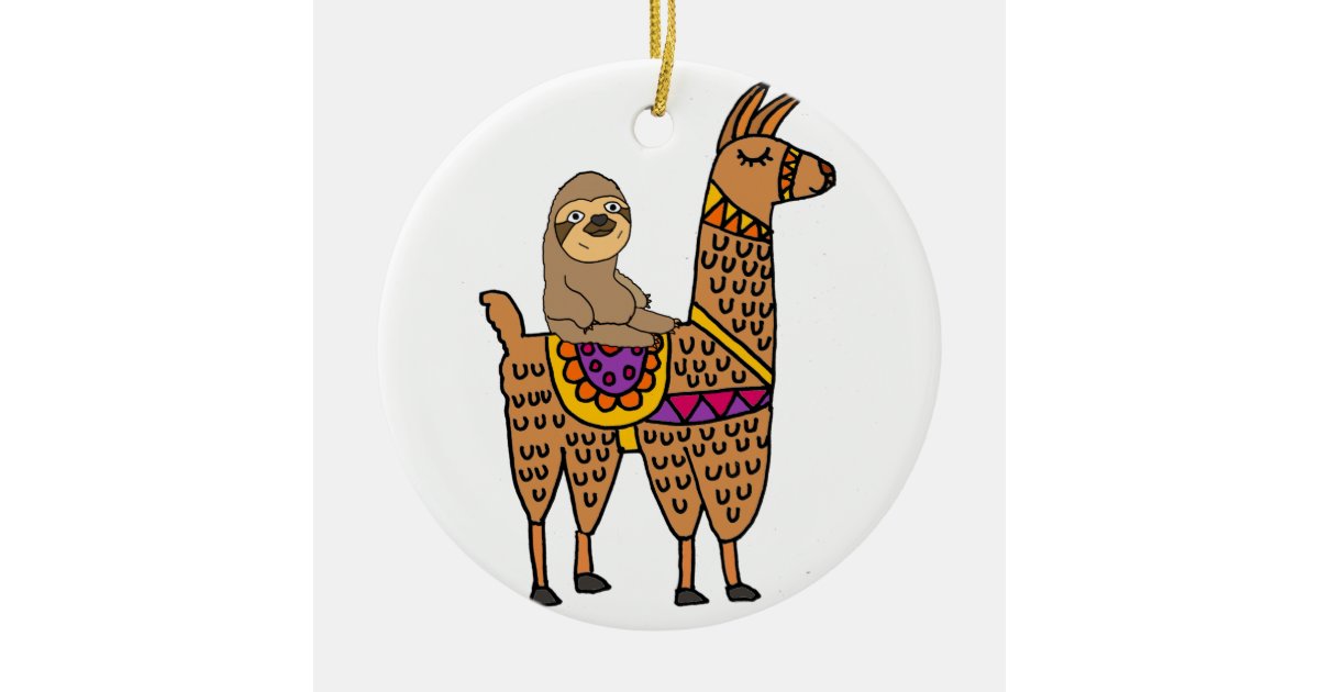 Cool Funny Sloth Riding Llama Ceramic Ornament | Zazzle