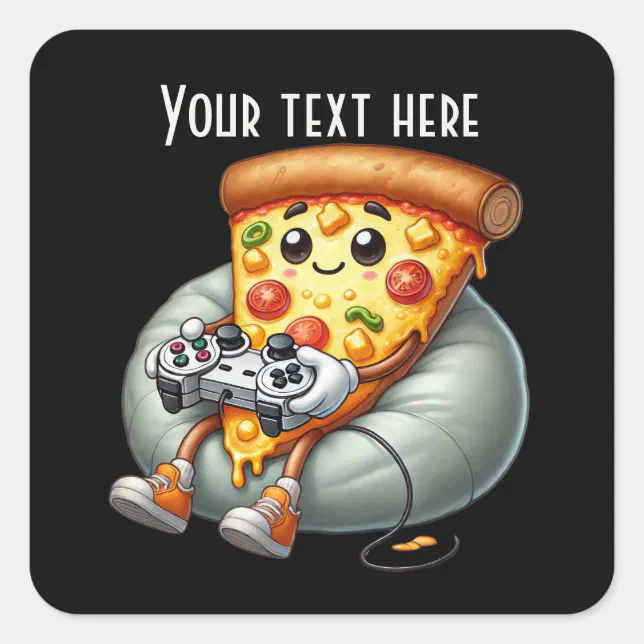 Cool gamer pizza party square sticker | Zazzle