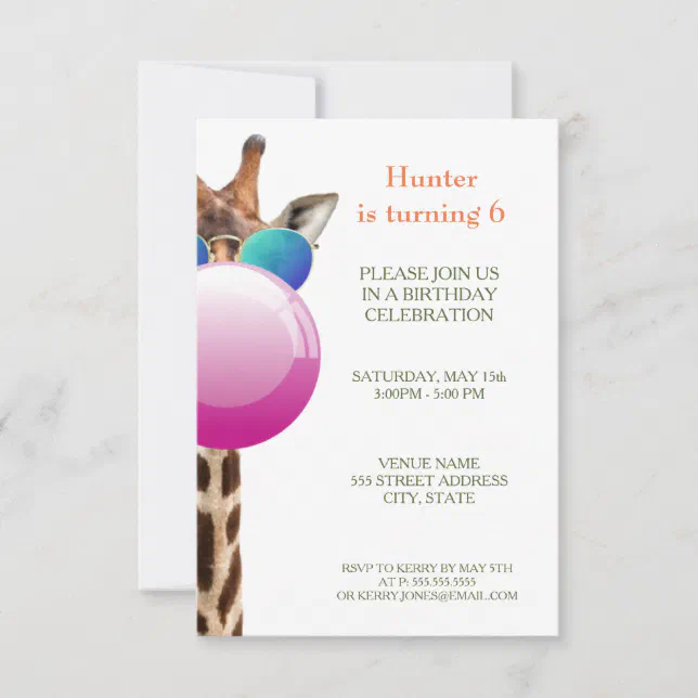 Cool Giraffe and Bubblegum | Party Invitation | Zazzle