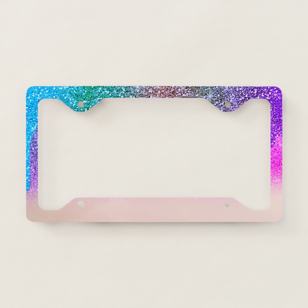 Cool Girly Rose Gold,Colorful Glitter Ombre License Plate Frame | Zazzle