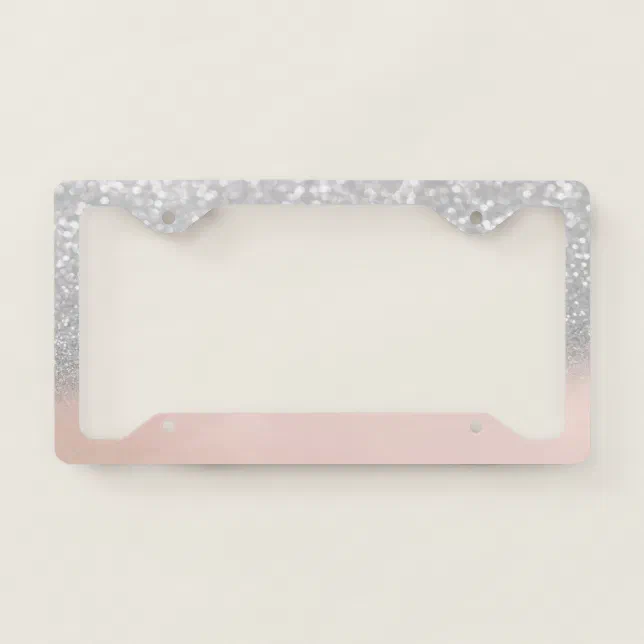 Cool Girly Silver Glitter Bokeh Ombre License Plate Frame | Zazzle