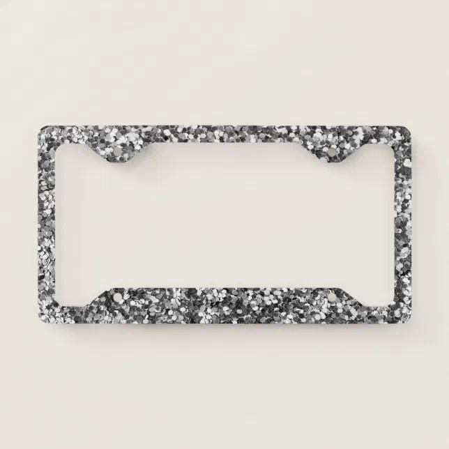 Cool Girly Silver Glitter Sequins License Plate Frame | Zazzle