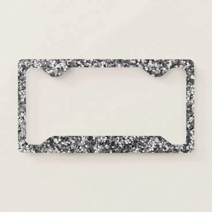 Cool Girly Silver Glitter Sequins License Plate Frame | Zazzle