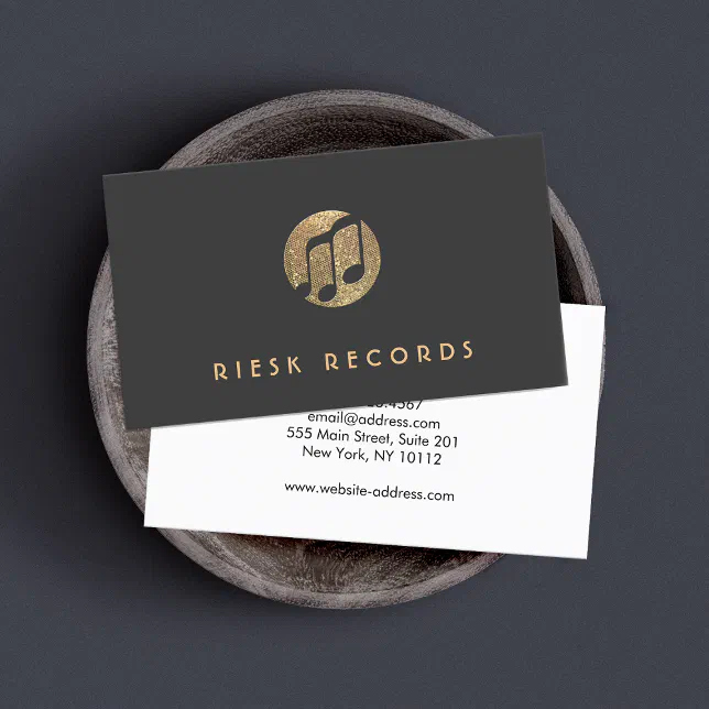 Cool Gold Music Note Logo Musician Business Card | Zazzle